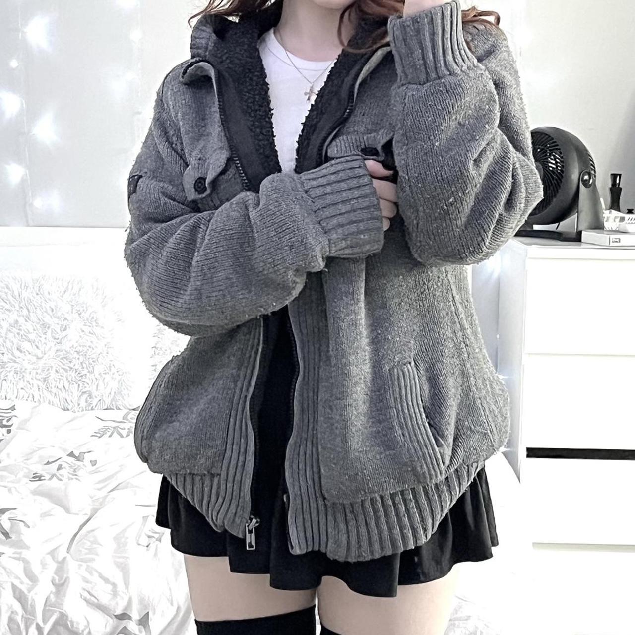 Super cute oversized zip up grey jacket/ hoodie... - Depop