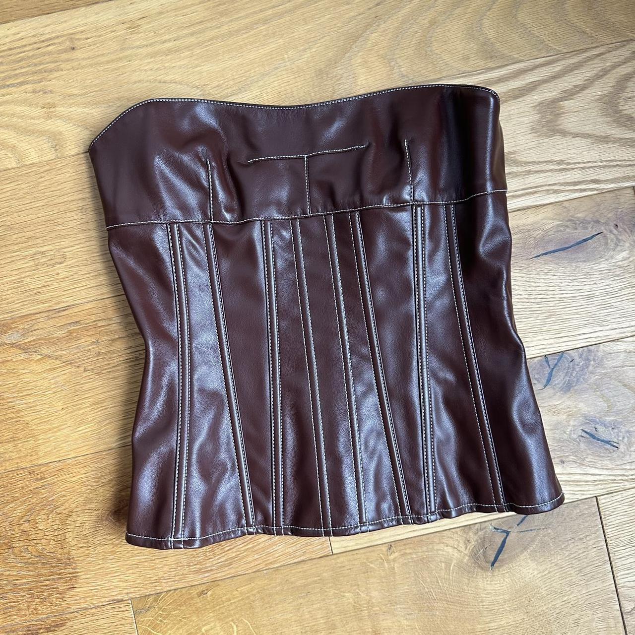 NoDress Brown fishbone corset top. Faux leather... - Depop