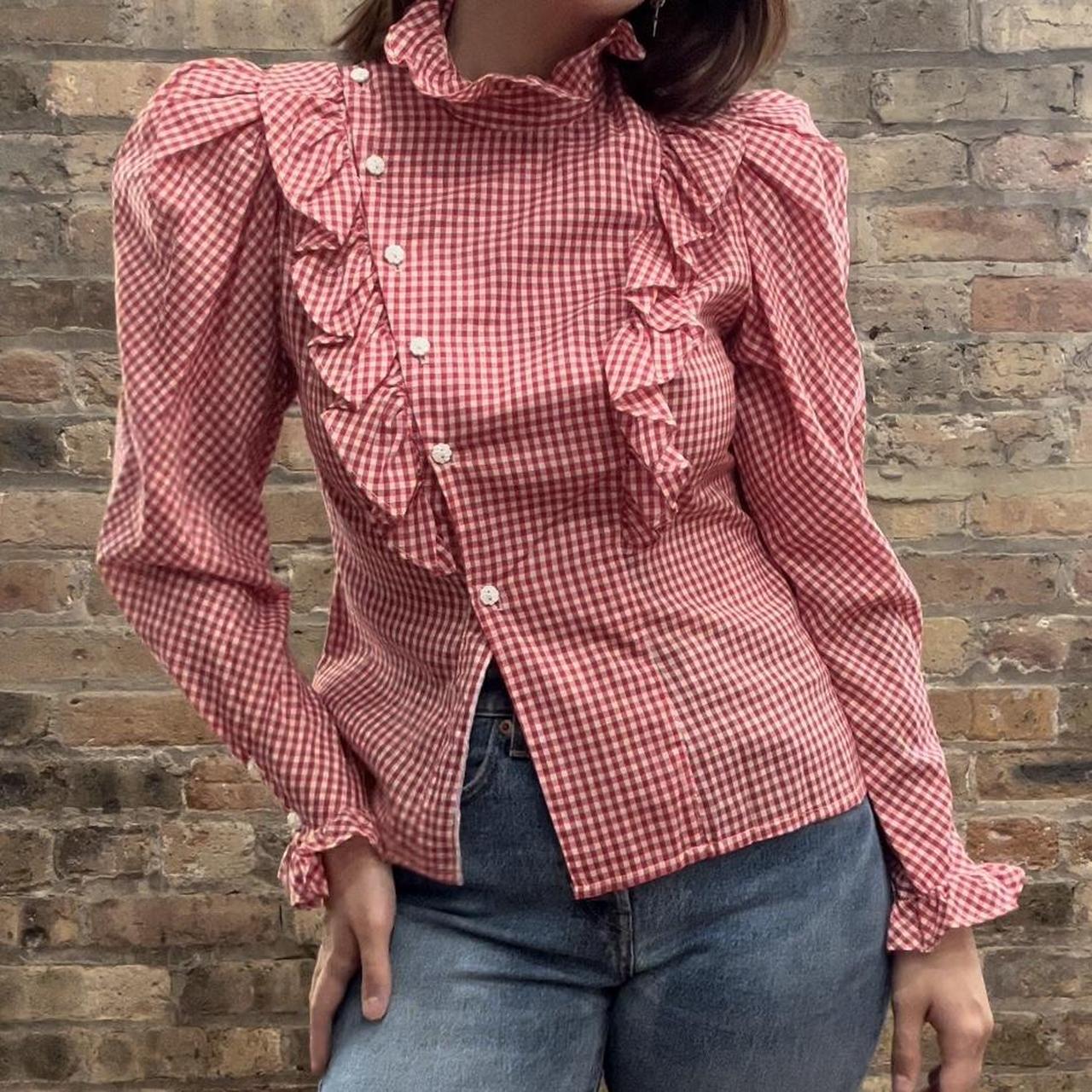 Red Gingham Frilly Blouse Gorgeous frilly red... - Depop