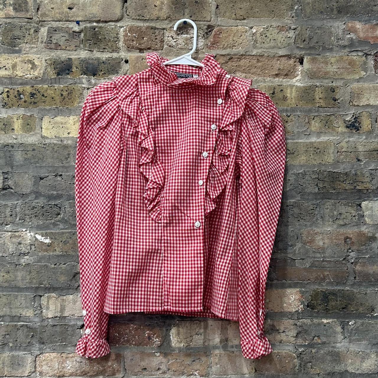 Red Gingham Frilly Blouse Gorgeous frilly red... - Depop
