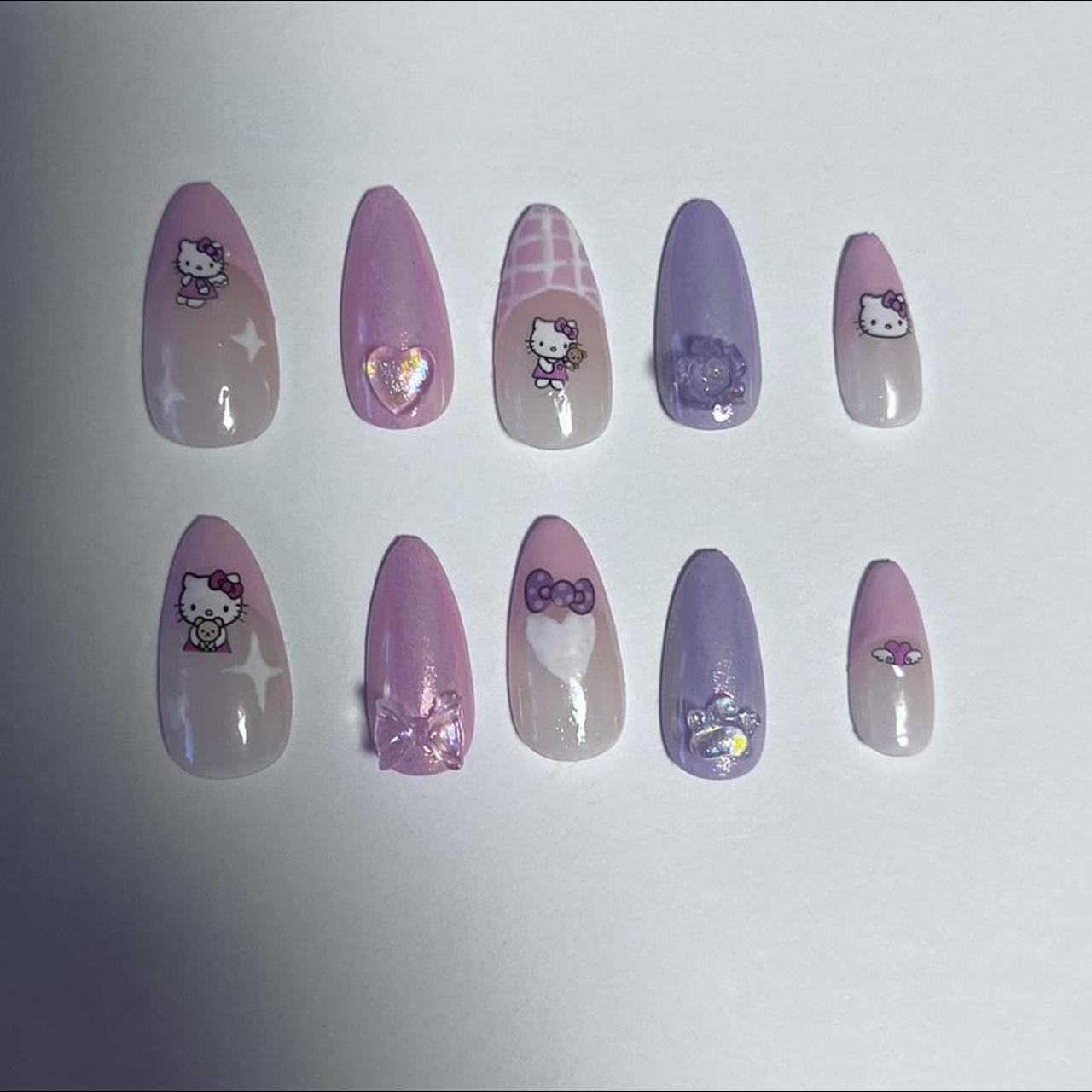 Pink hello kitty chrome press on nails Handmade by... - Depop