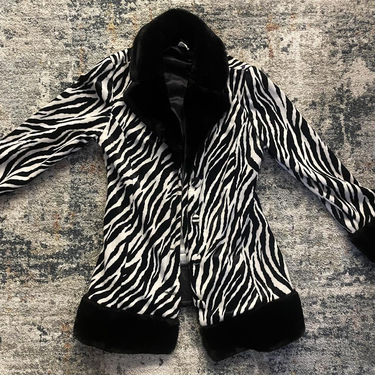 Super cute y2k zebra print coat perfect for fall!... - Depop