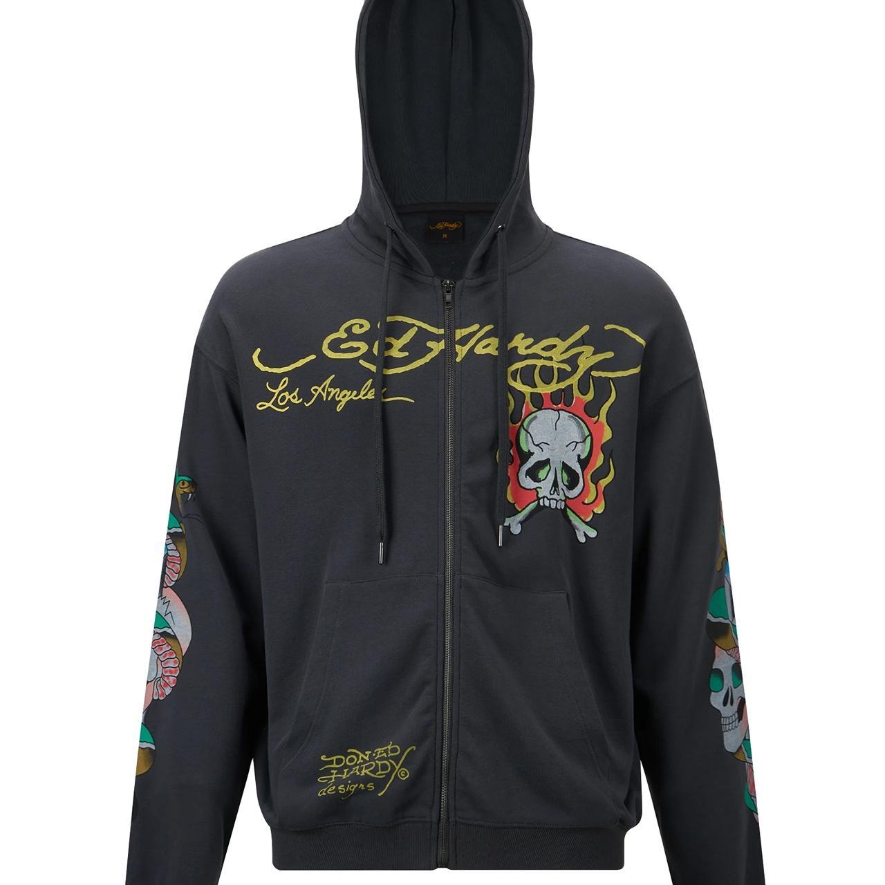 Ed hardy skull flames zipped hoodie - BRAND NEW with... - Depop