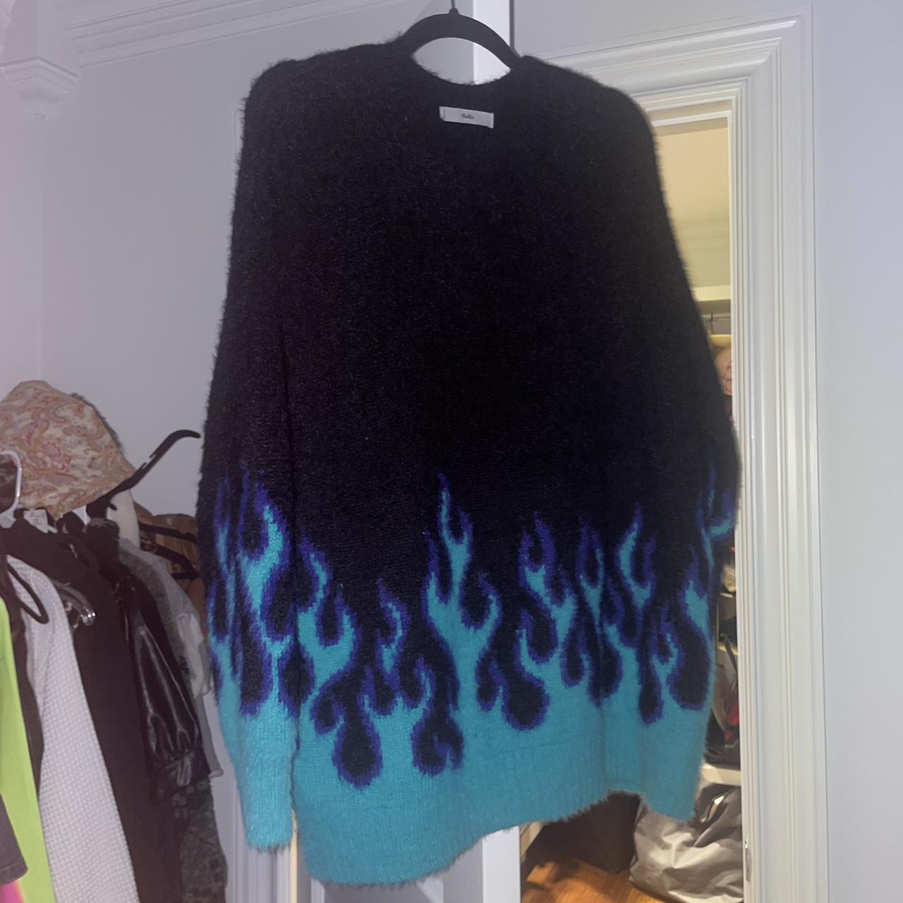 Cozy and Cute oversized blue flame sweater from... - Depop