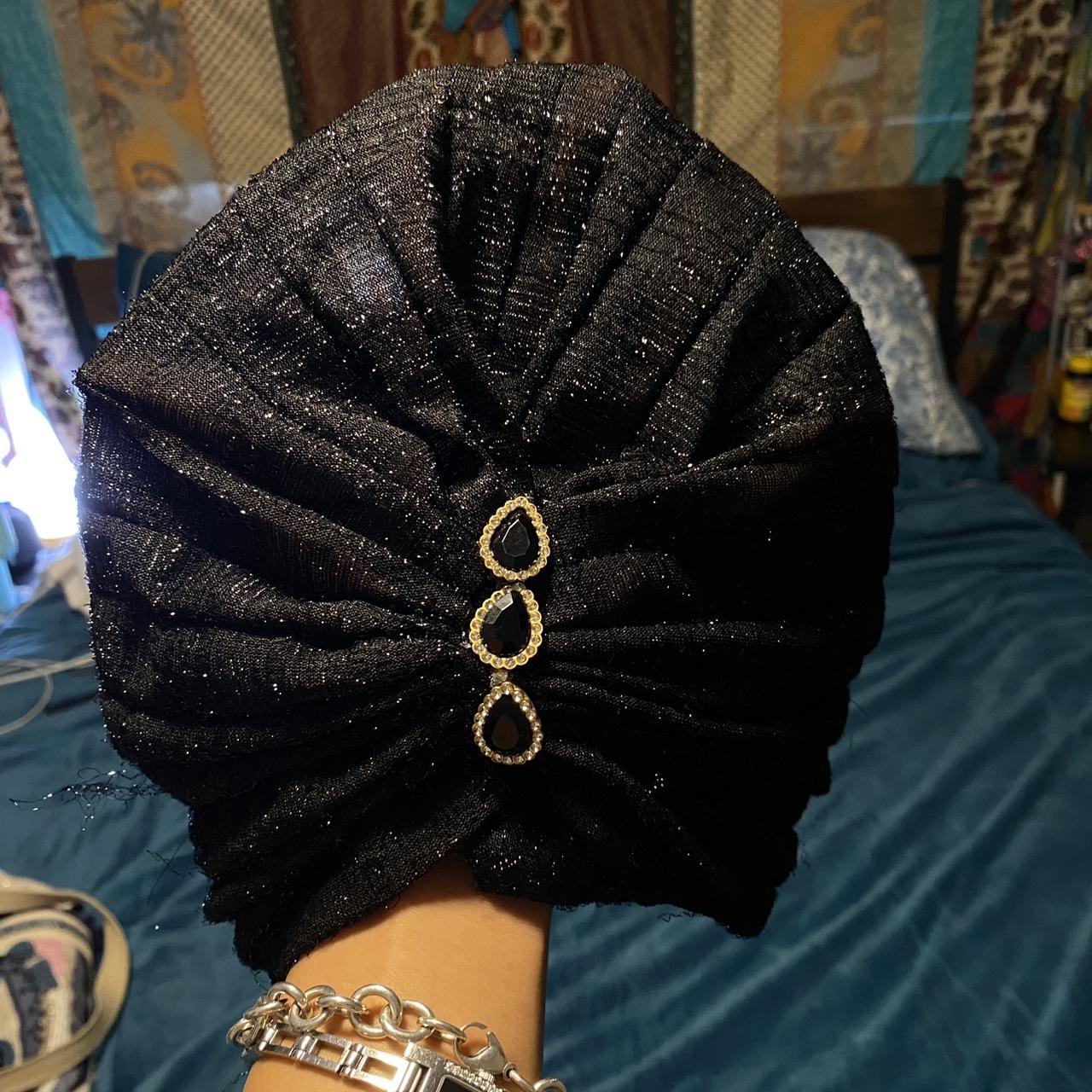 Black shimmery glam turban headpiece with... | Depop