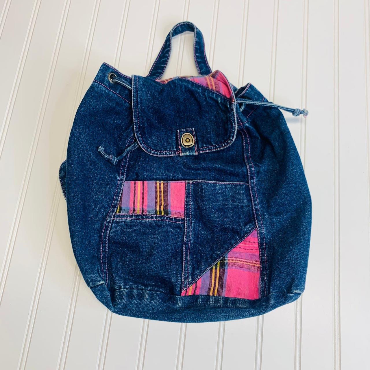 y2K Denim Backpack Pink Plaid Medium medium denim... - Depop