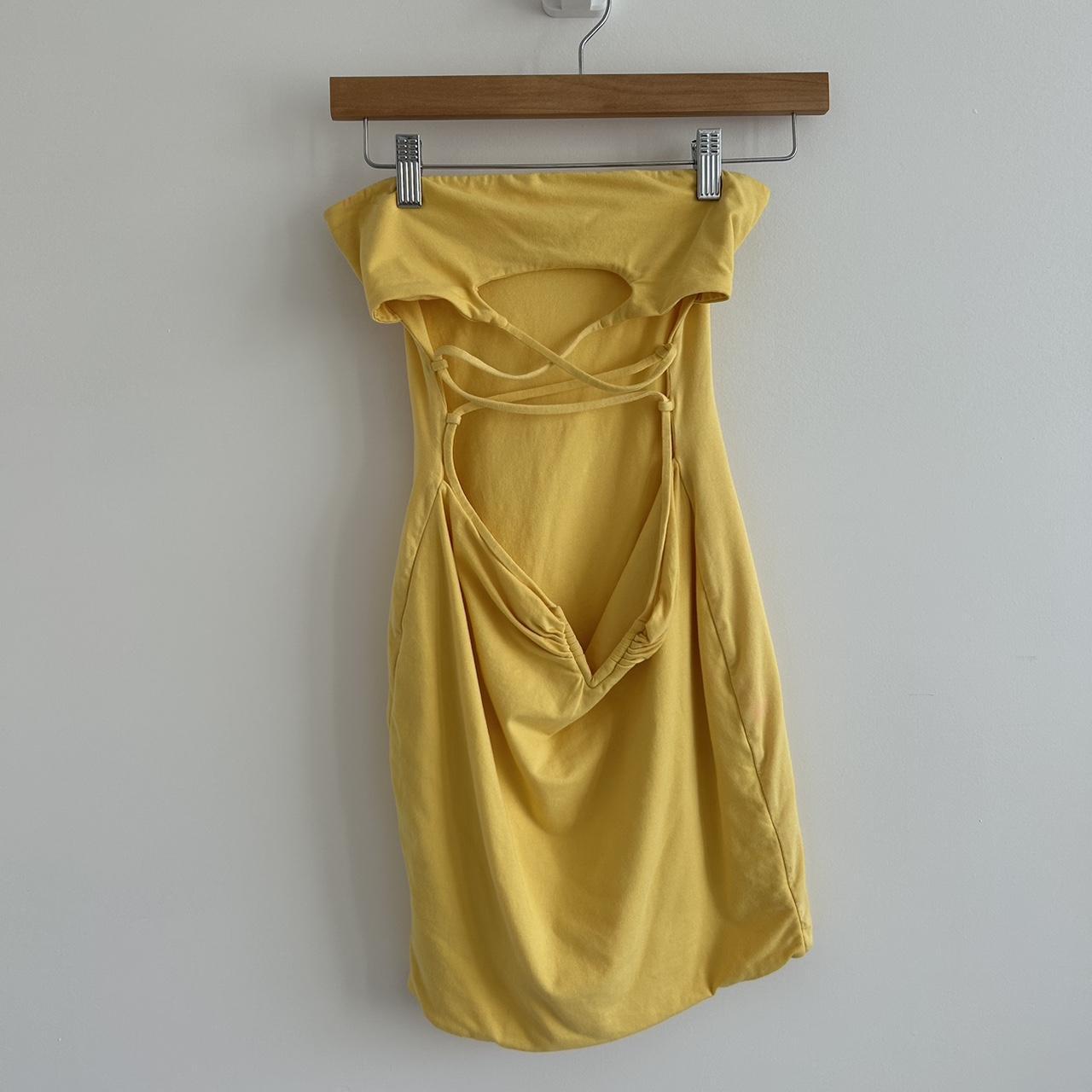 Oh Polly Yellow Cutout Mini Dress 🤍 Small stain... - Depop