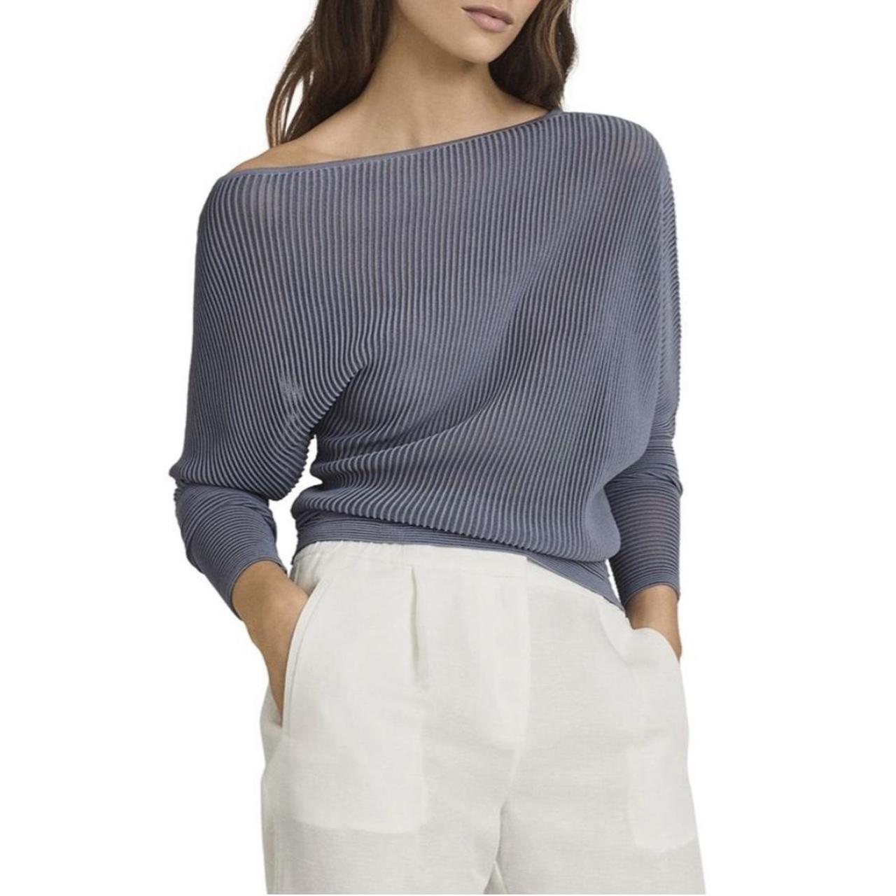 REISS blue Anna Sheer Striped Drape Top Draped... - Depop