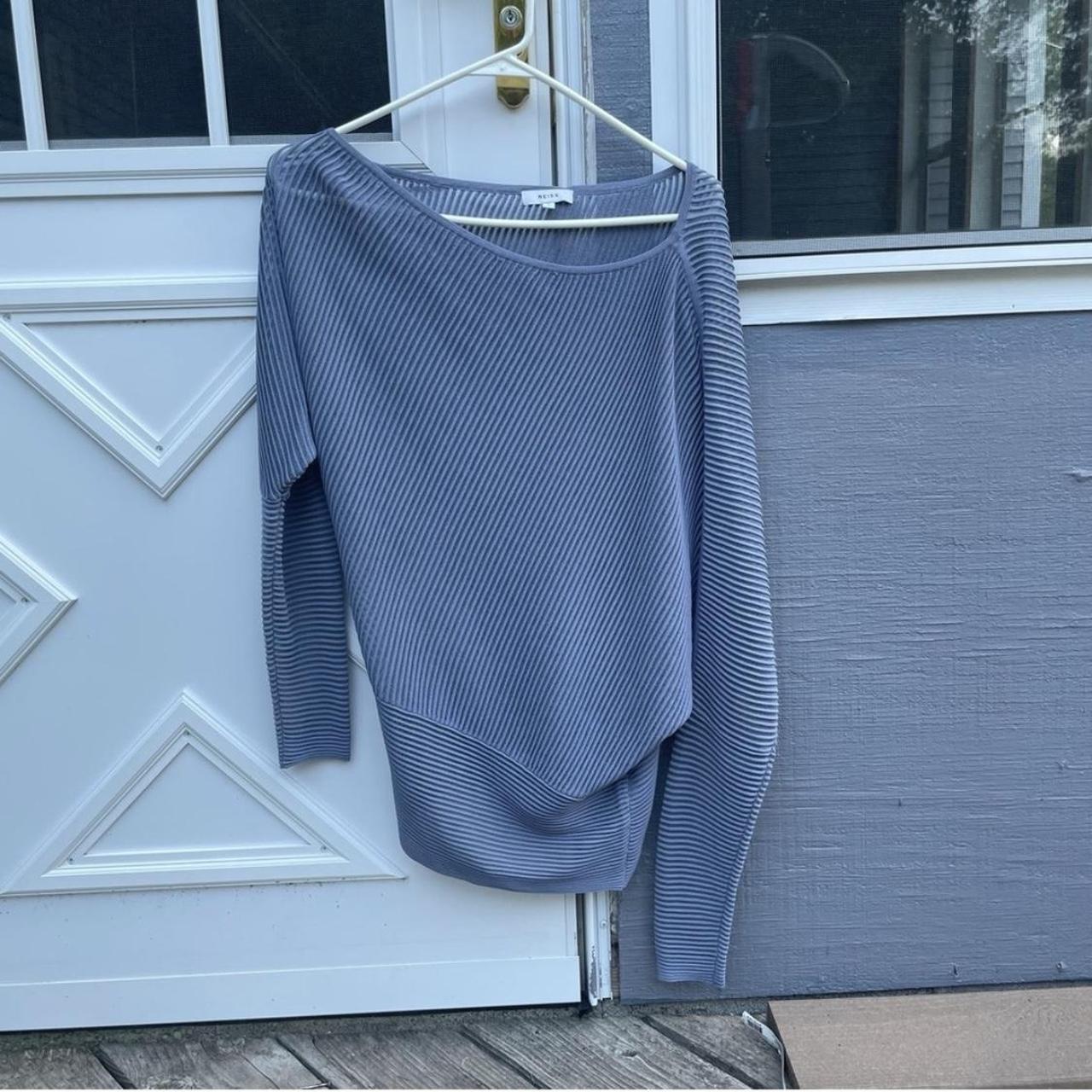 REISS blue Anna Sheer Striped Drape Top Draped... - Depop