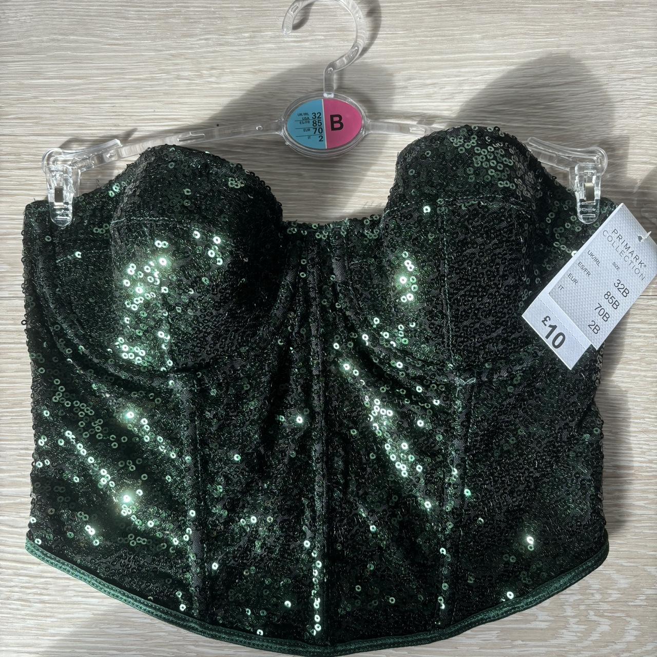 Primark green sequin corset top #corset #sequin 32B.... - Depop