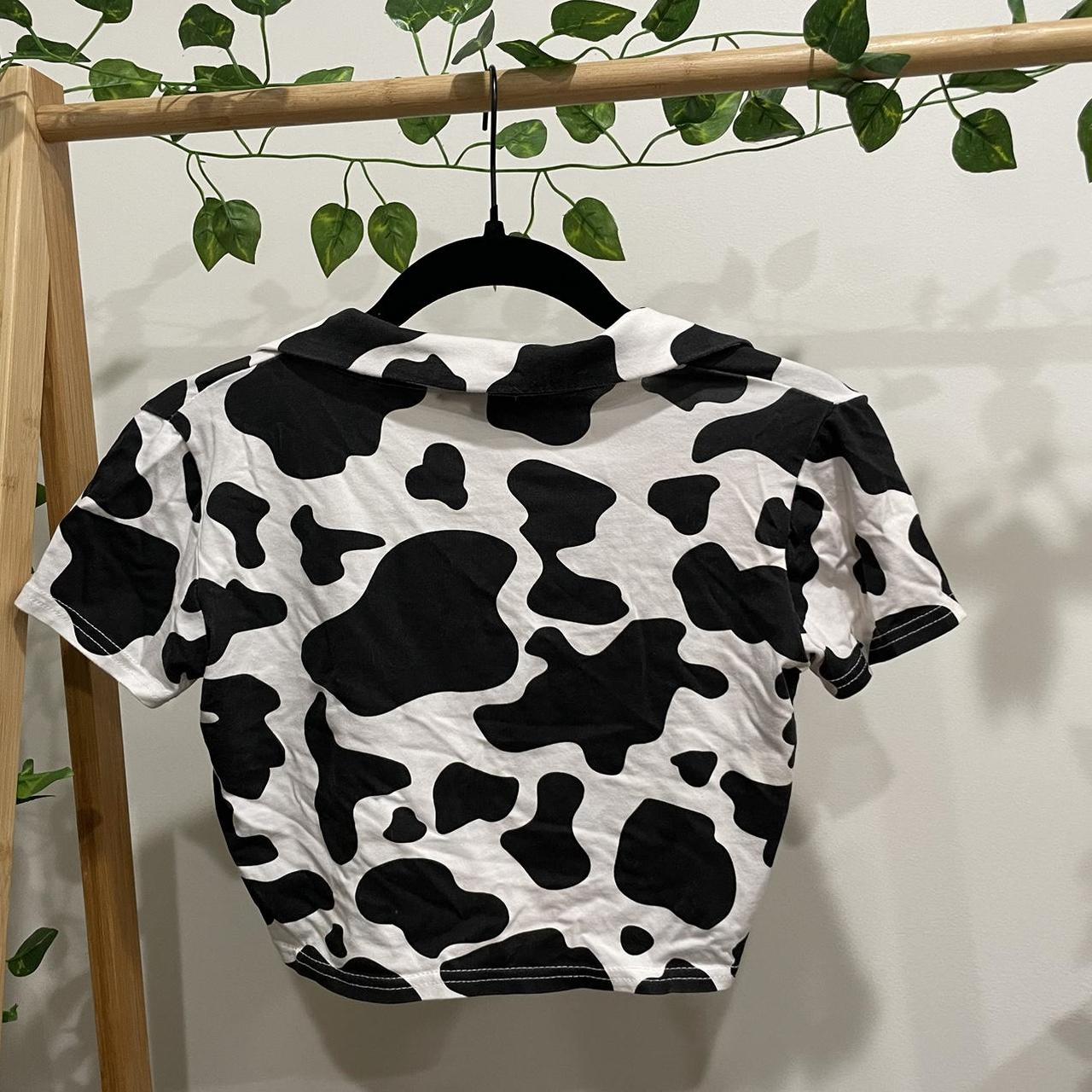 cow print crop top with ring detail and collar -... - Depop