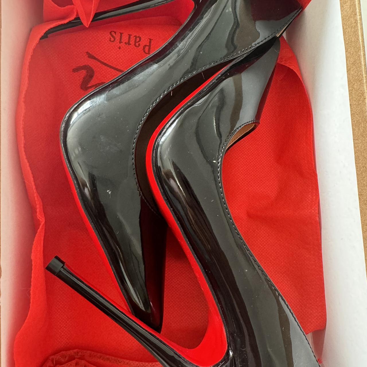 Black patent stiletto red sole heels court heels... - Depop