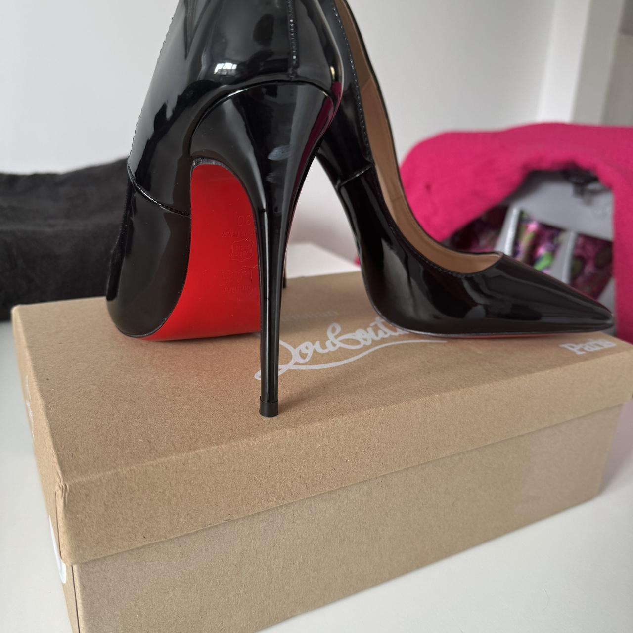 Black patent stiletto red sole heels court heels... - Depop