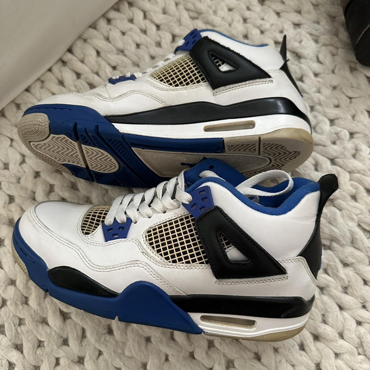 blue and white jordan 4 sneakers. women’s size 7 - Depop