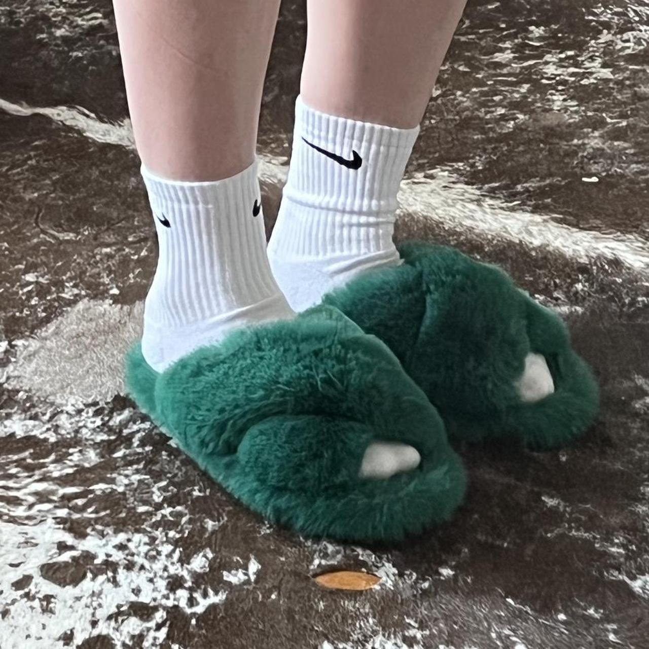 Super soft emerald green fuzzy slippers from... - Depop