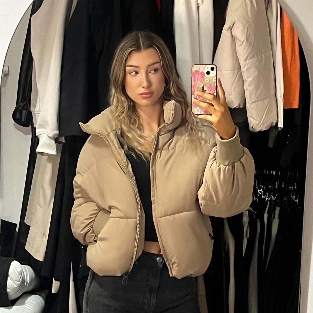 Beige drop shoulder Zip up Puffer Coat - No... - Depop