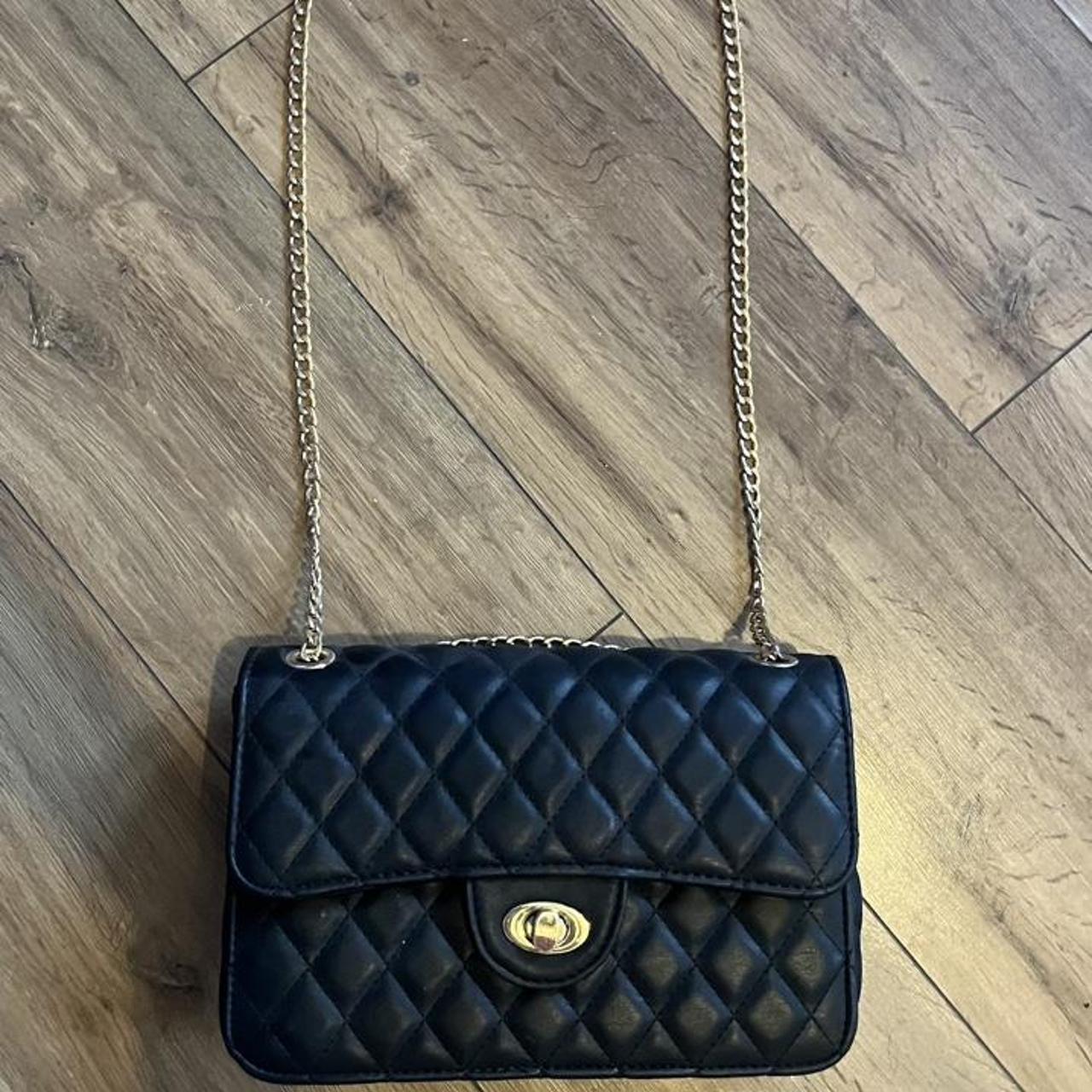 Black quilted shoulder bag with chain strap... - Depop