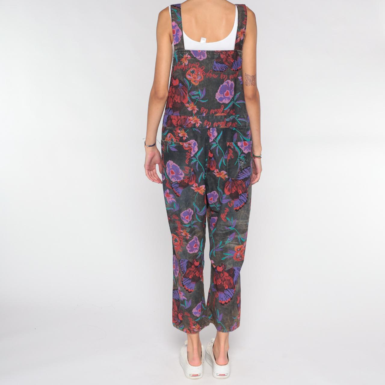 🧡 Monthorigin Distressed overalls with a floral and... - Depop