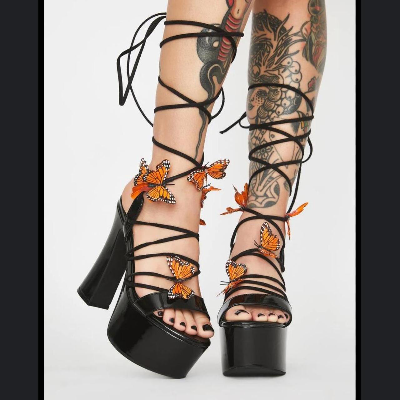 Dark Pixie Queen Lace Up Heels Missing Butterflies Depop