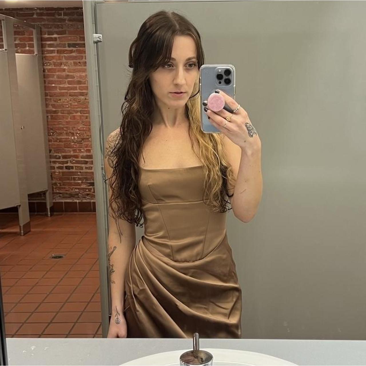 House Of CB Bianca Dress in Mocha. Worn once to a... - Depop