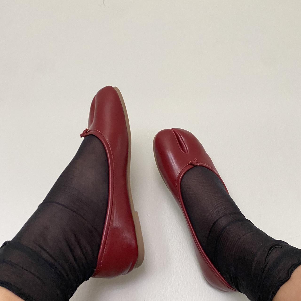 NWT dark cherry red Tabi ballet flats Soft stretchy... | Depop