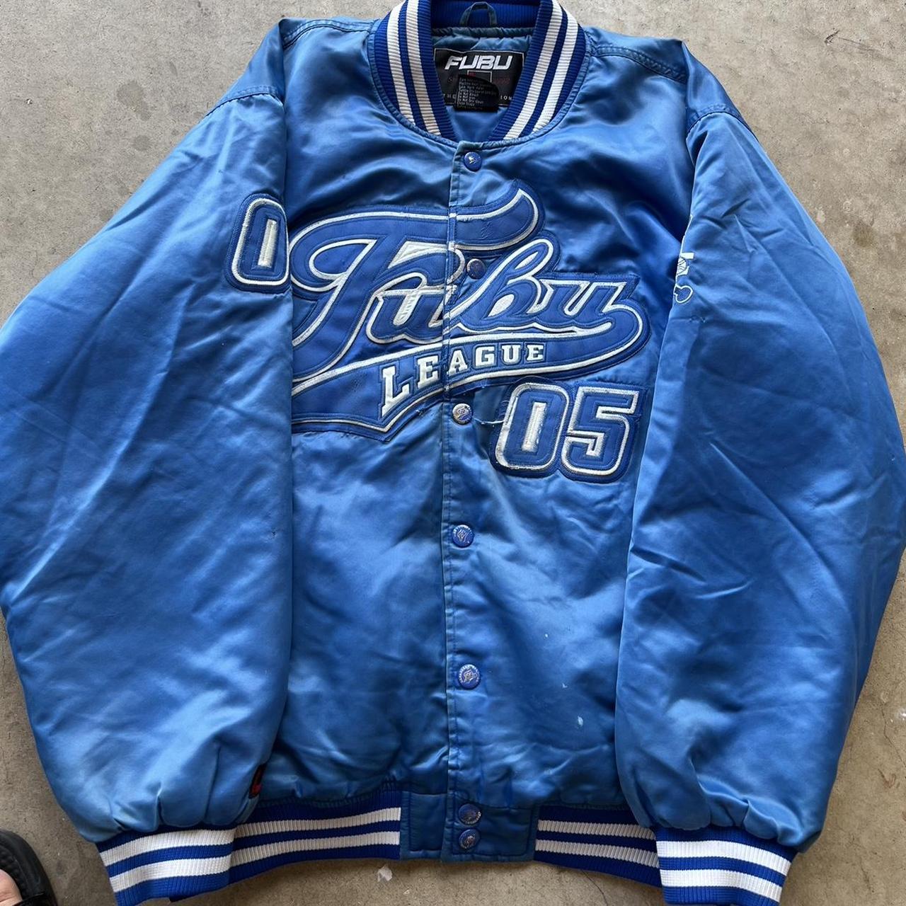 FUBU 05 Two Tone Varsity Satin Jacket Rare Blue Navy... - Depop