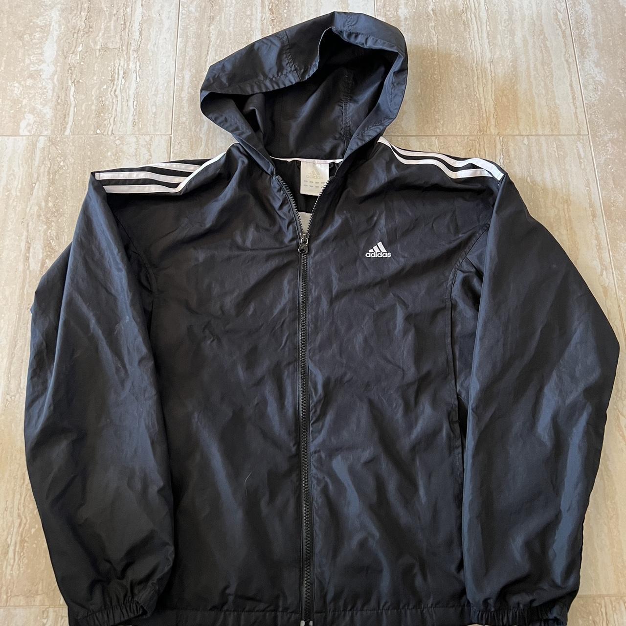 Vintage Black Adidas windbreaker with hood... - Depop