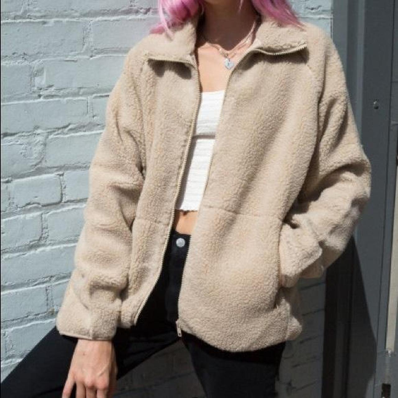 brandy melville willow shearling jacket one sized -... - Depop