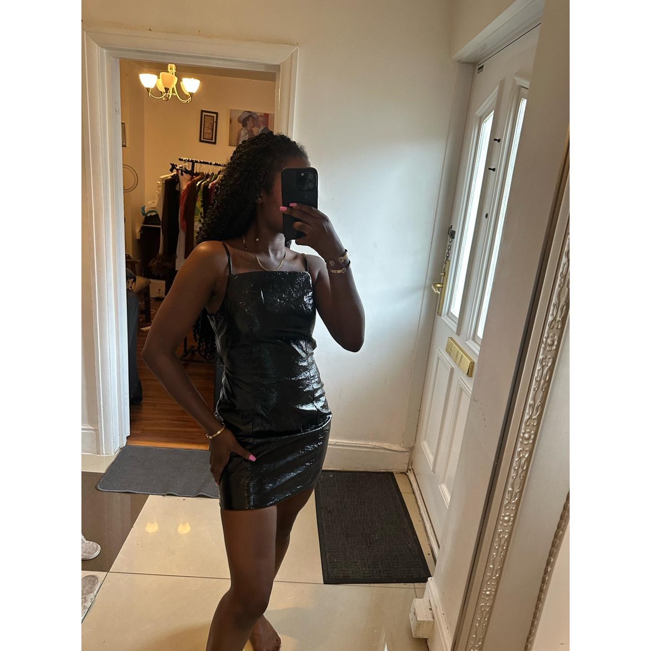 Topshop pvc patent black mini dress Has a popper... - Depop