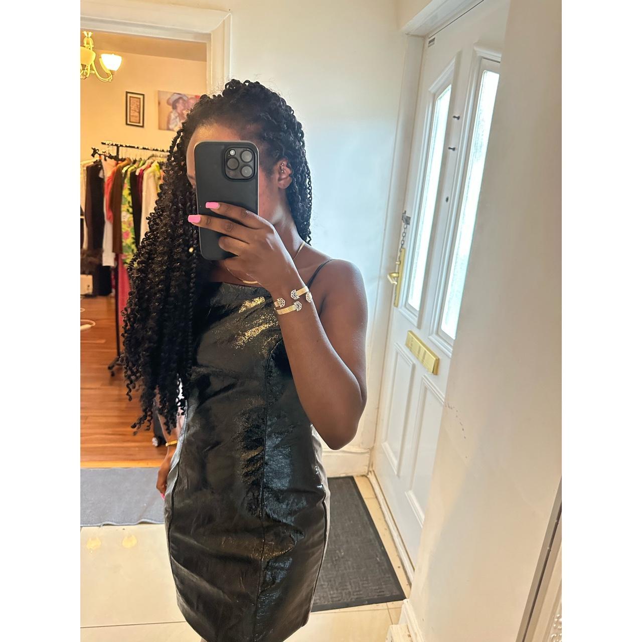 Topshop pvc patent black mini dress Has a popper... - Depop