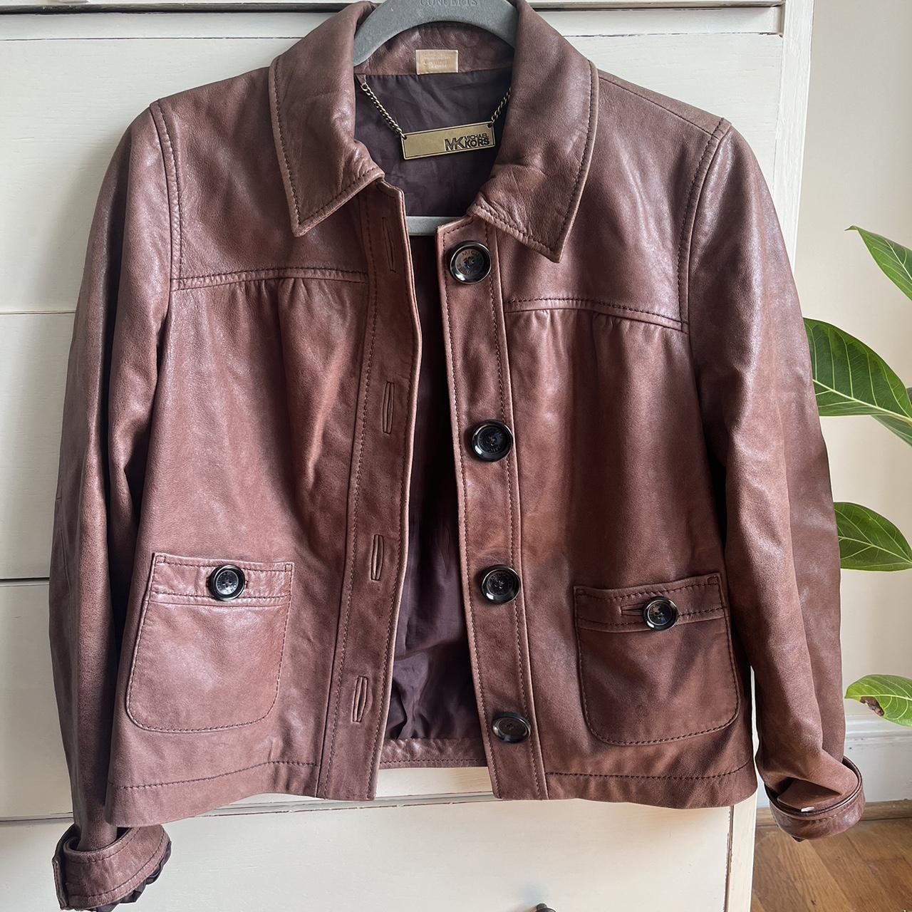 MK leather chore jacket Worn only once or twice! - Depop
