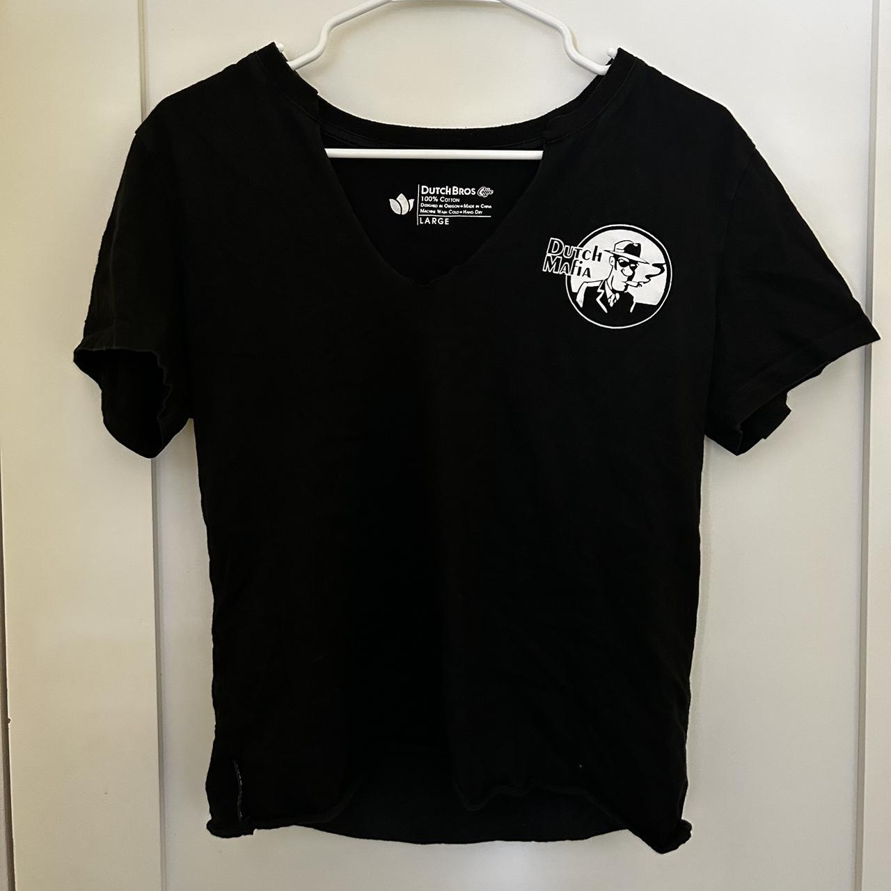 Dutch mafia cropped black dutch bros tshirt with a v... - Depop
