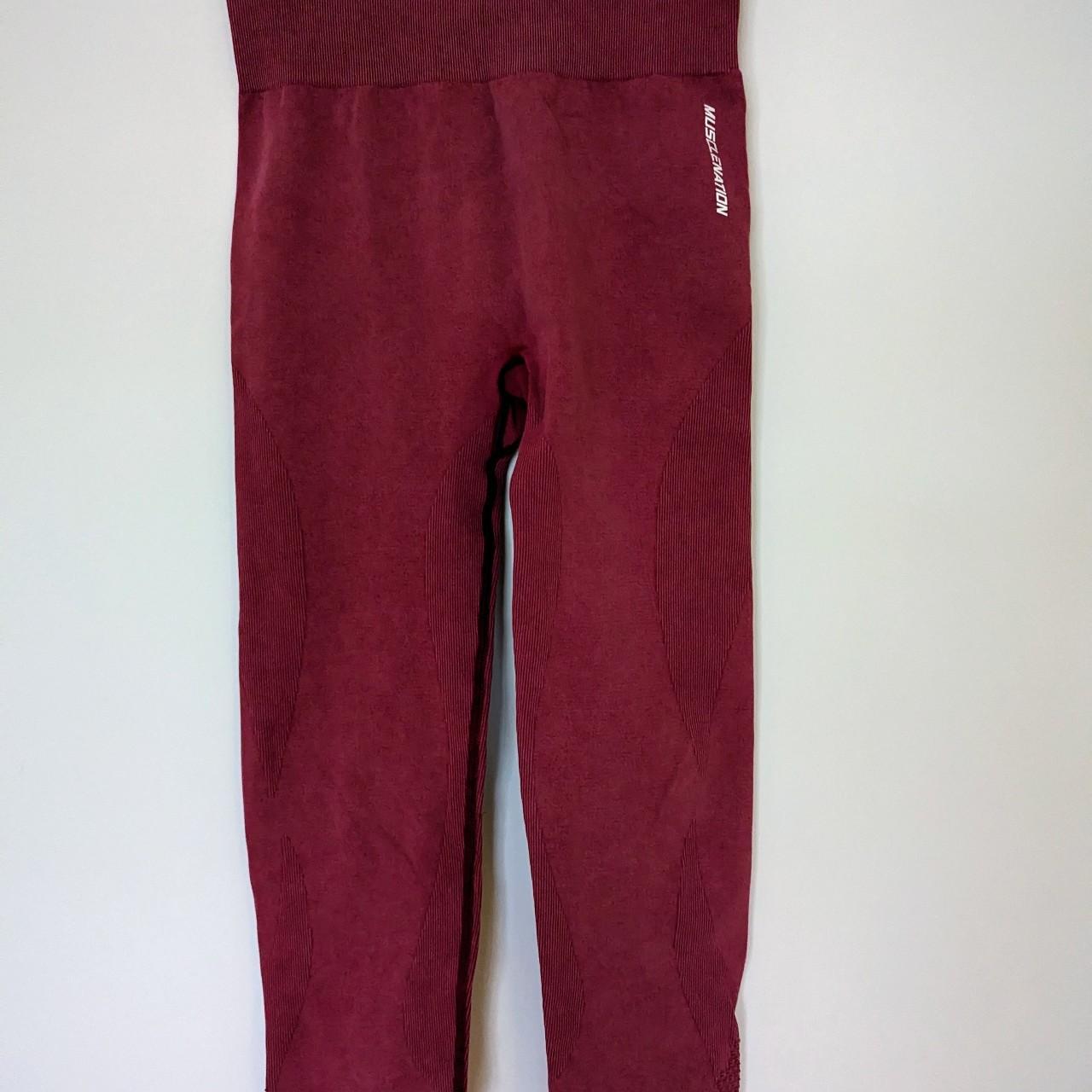 Musclenation leggings in deep red 3/4 length, super... - Depop