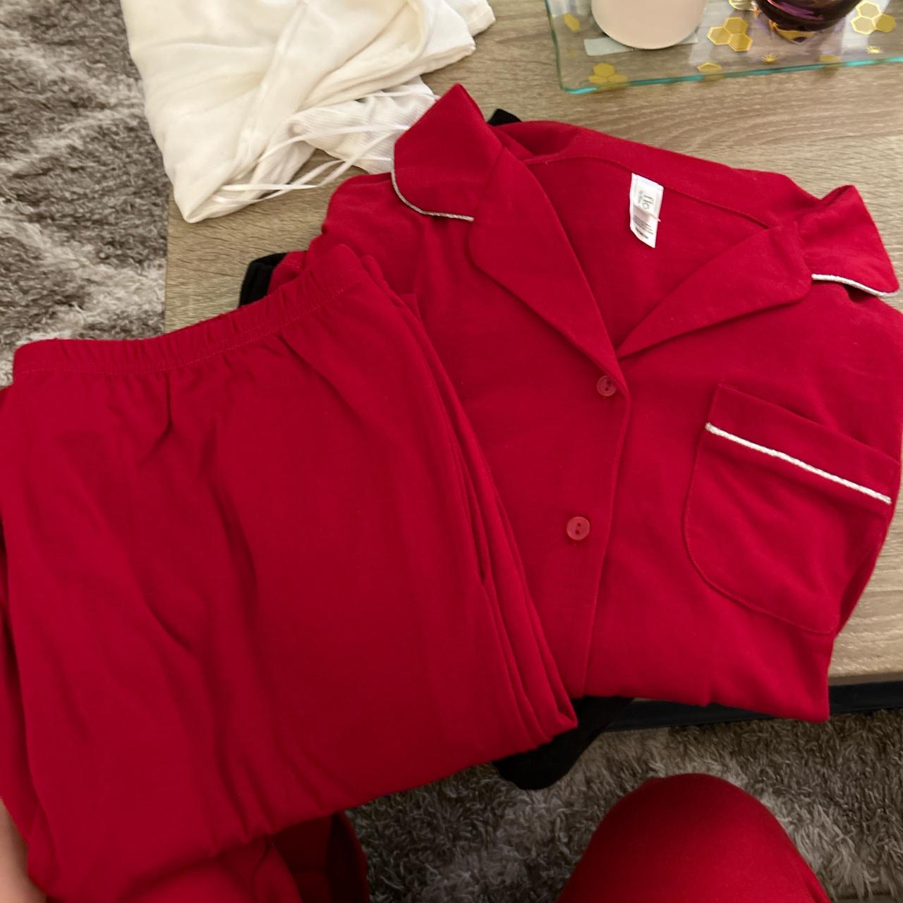 Red pajama set. Size medium. Wore once. - Depop