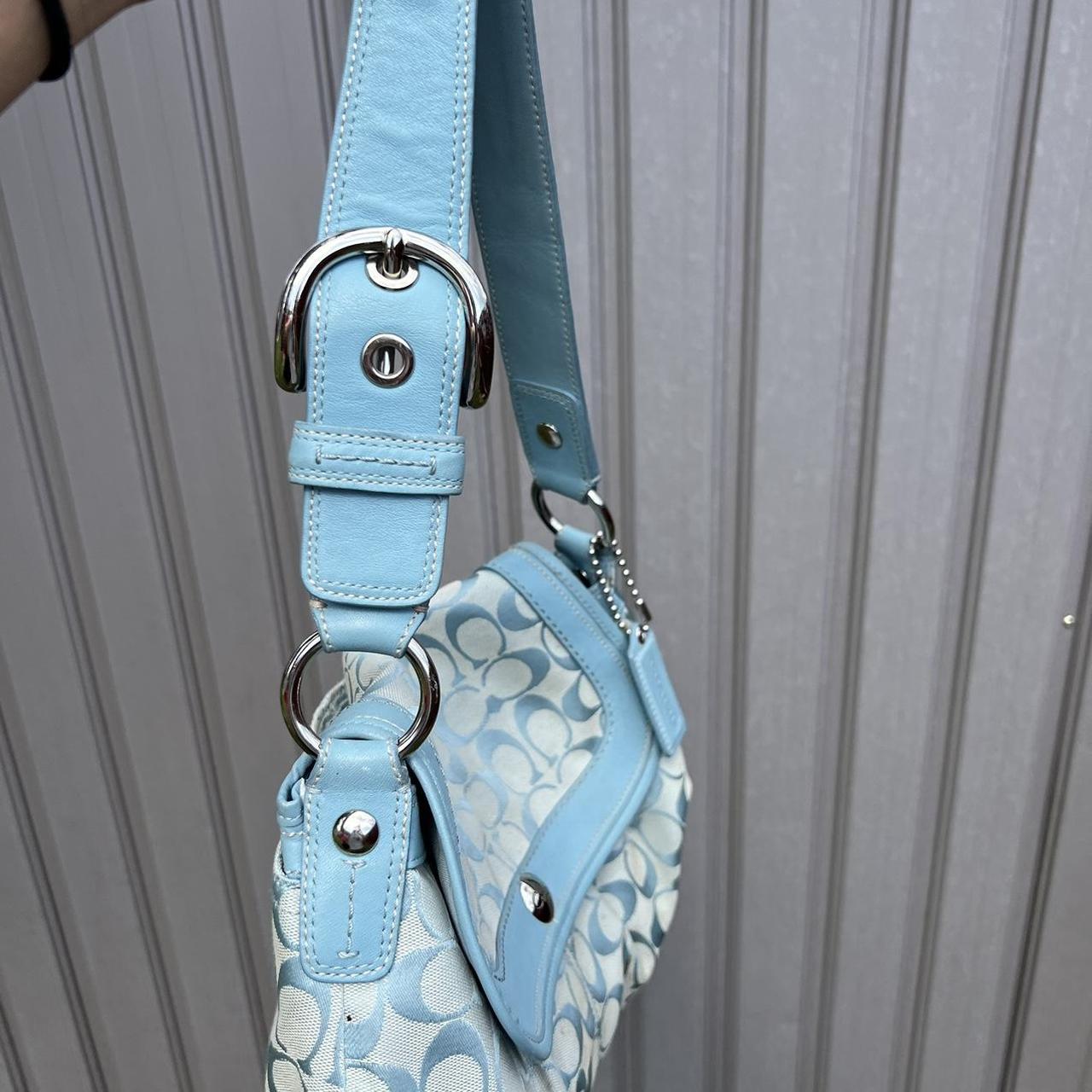 Coach F13739 Blue Canvas Shoulder Bag Silver... - Depop