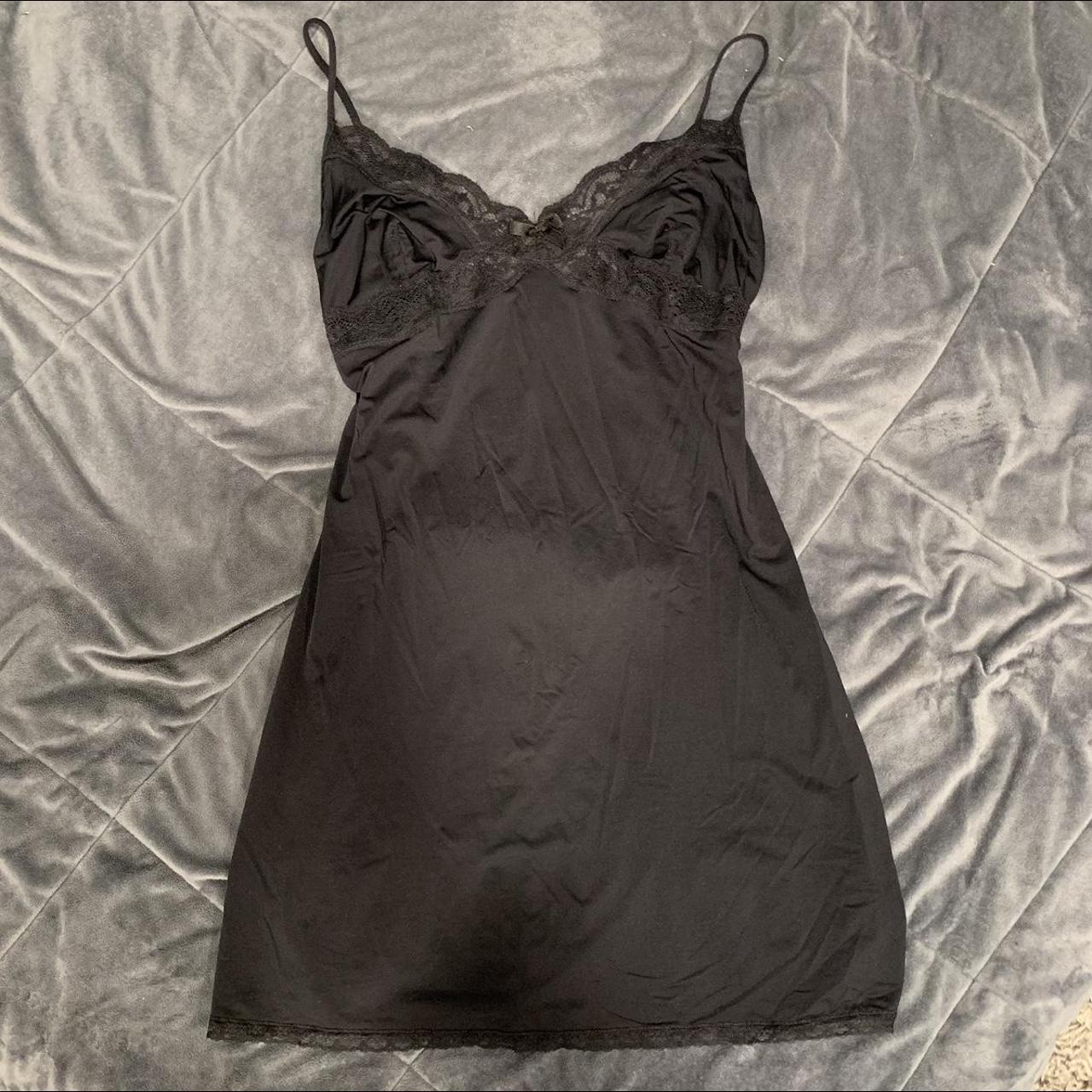 Cute little black night gown slip with lace and bow... - Depop