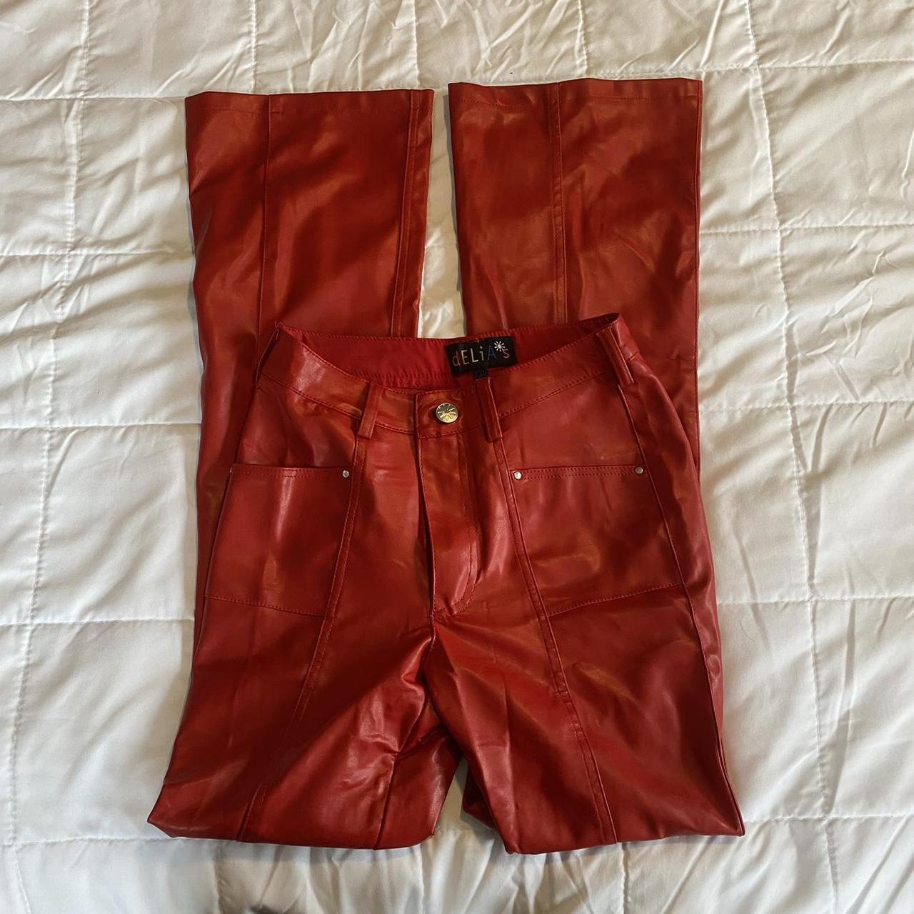 Delia's size xxs red pleather bootcut pants great... - Depop
