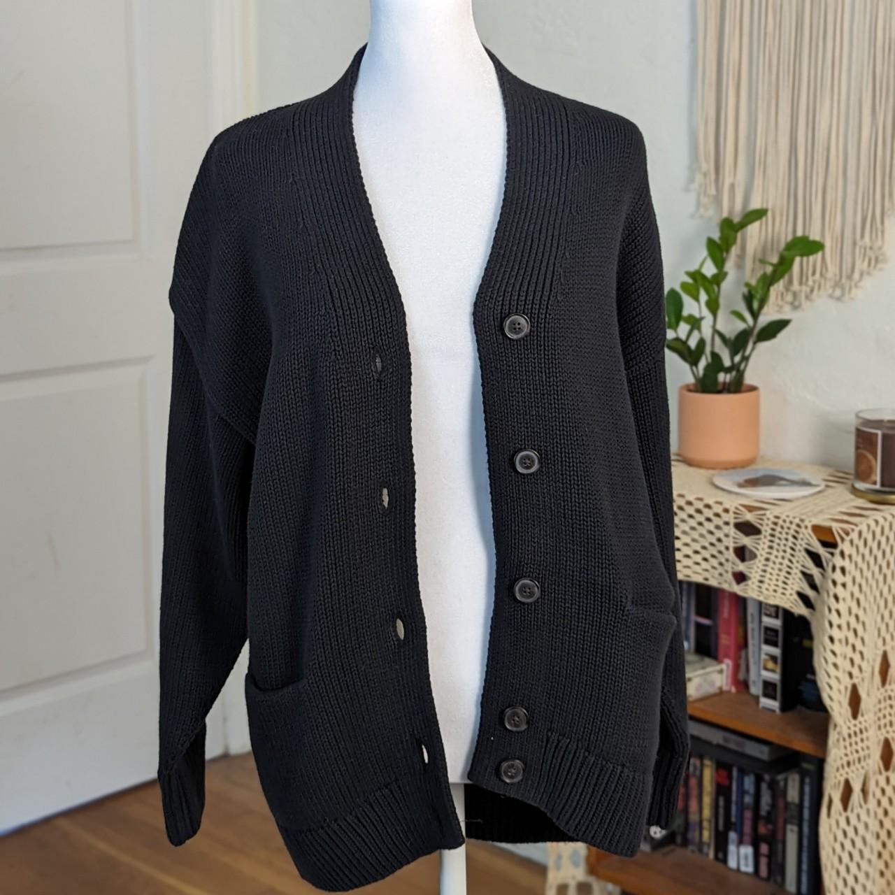 Black knit cardigan Chunky black cardigan sweater... - Depop