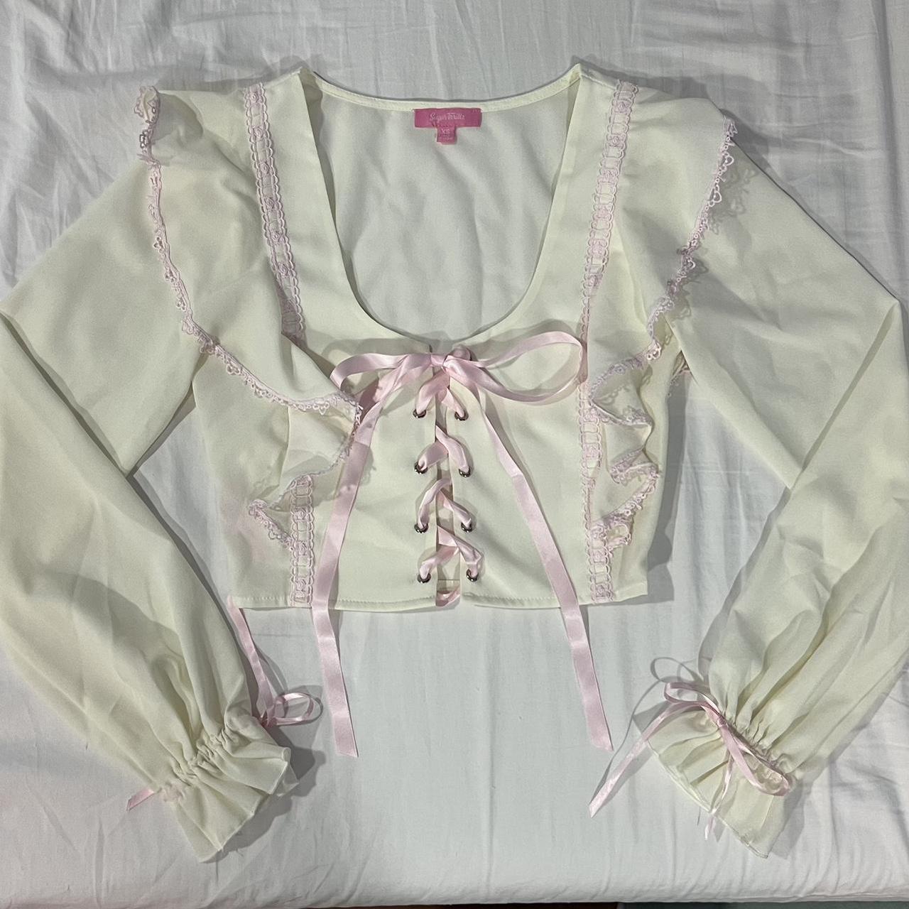 Dolls Kill Sugar Thrillz Crop White Ruffle Lace Up... - Depop