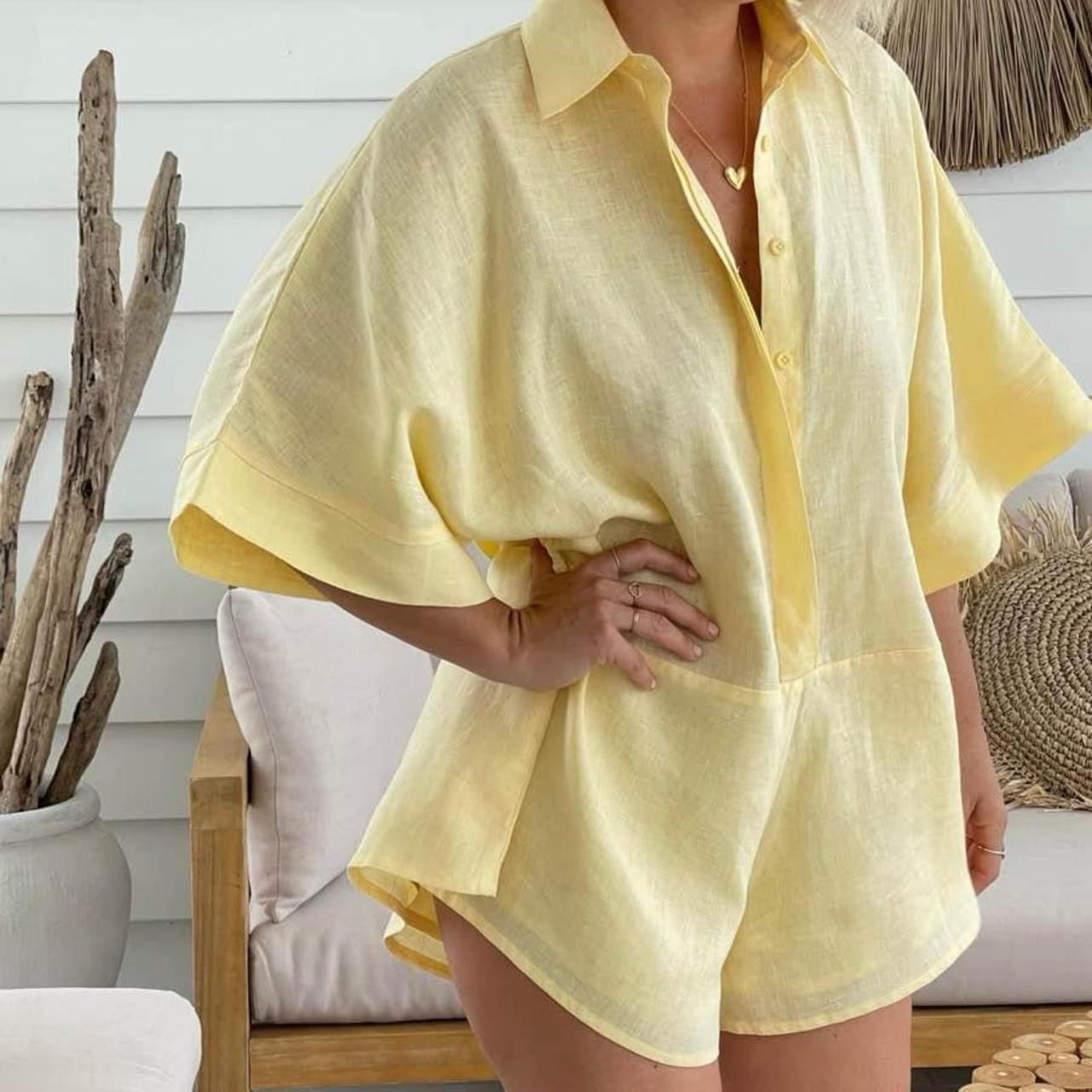 yellow oversized playsuit from Coco Willow brand new... - Depop