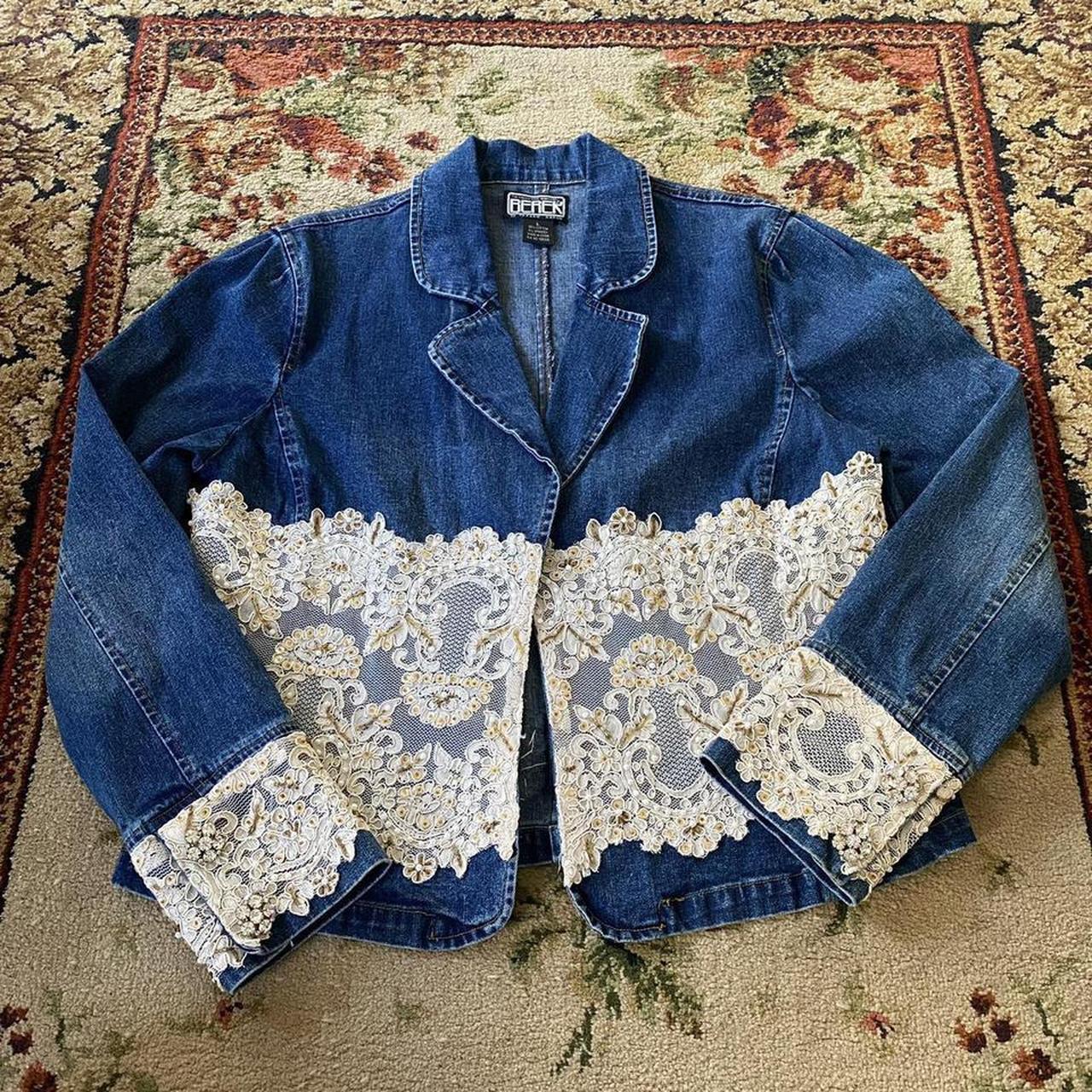 gorgeous lacy denim jacket 🦢 this beautiful lace... - Depop