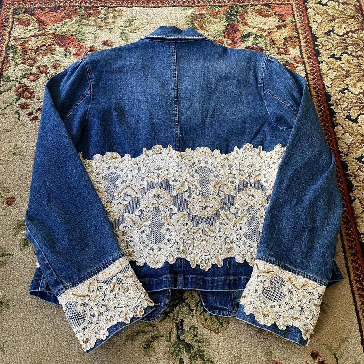 gorgeous lacy denim jacket 🦢 this beautiful lace... - Depop