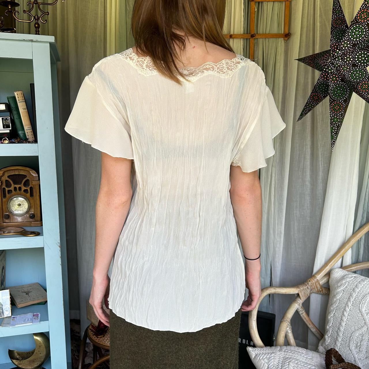 Tantalizing off white sheer top with flowy sleeves,... - Depop