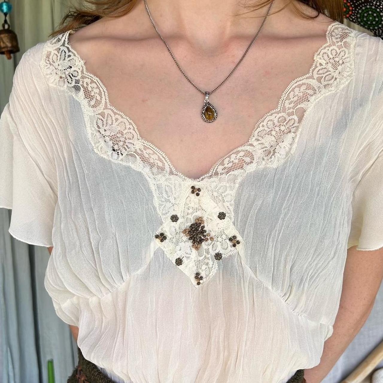 Tantalizing off white sheer top with flowy sleeves,... - Depop