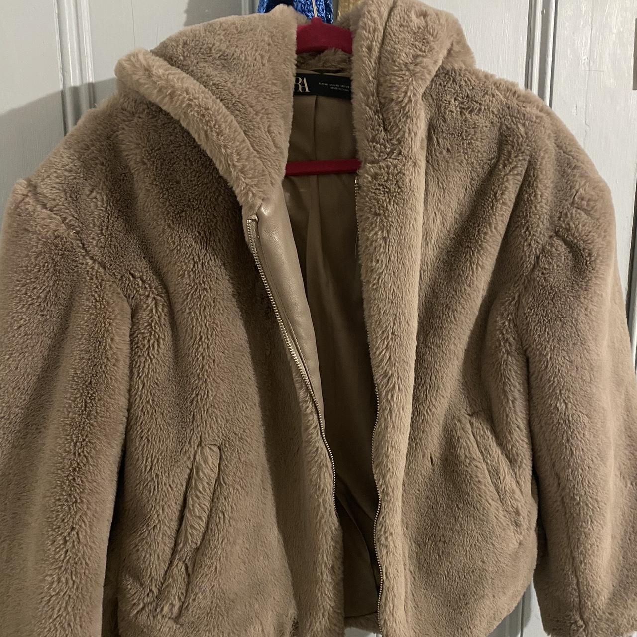 Zara fluffy fair coat. Hood. Zip. Perfect... - Depop