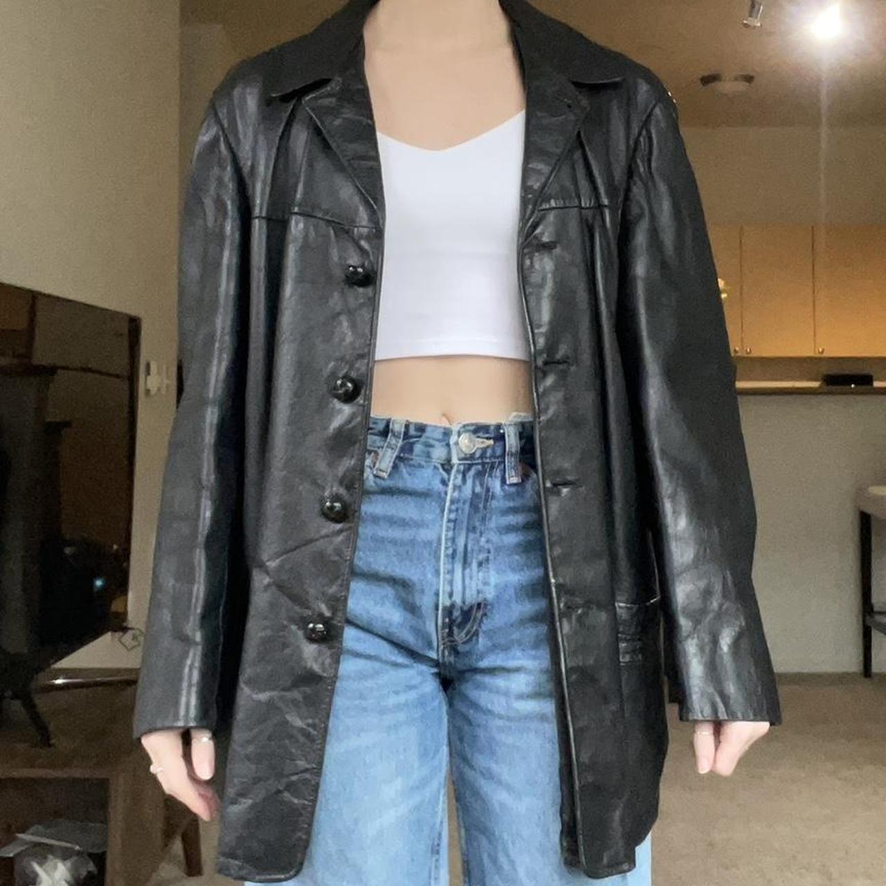 Fun long leather jacket! This item was on of my go... - Depop