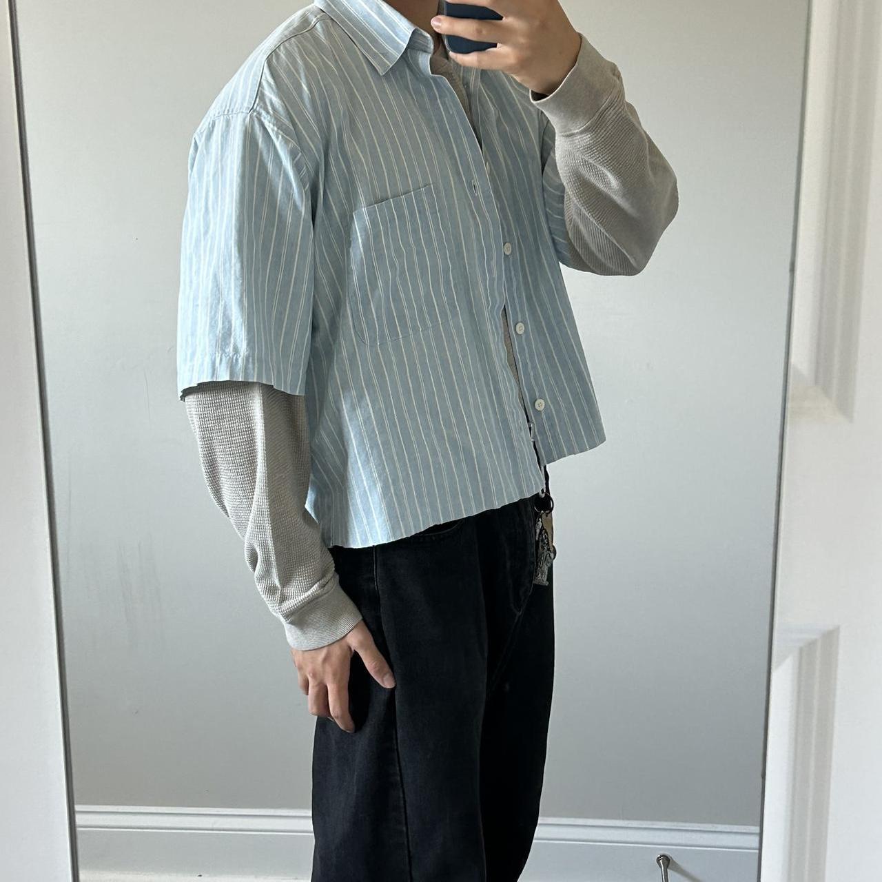 vintage cropped button up men's shirt hand cropped... - Depop