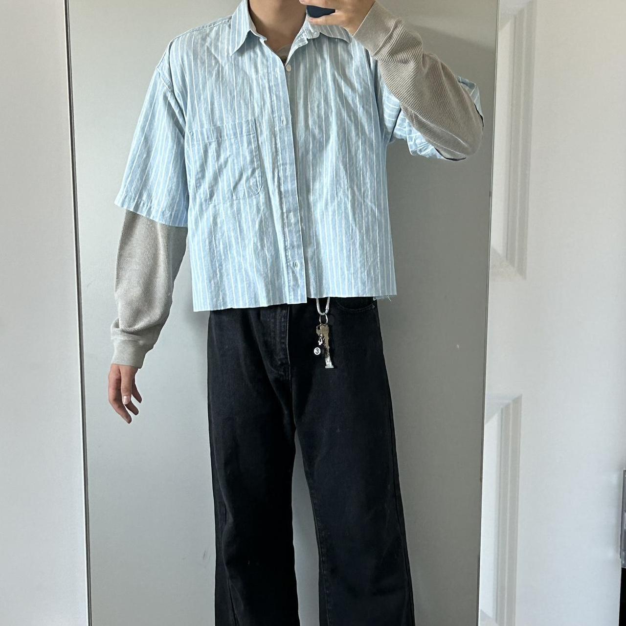 vintage cropped button up men's shirt hand cropped... - Depop