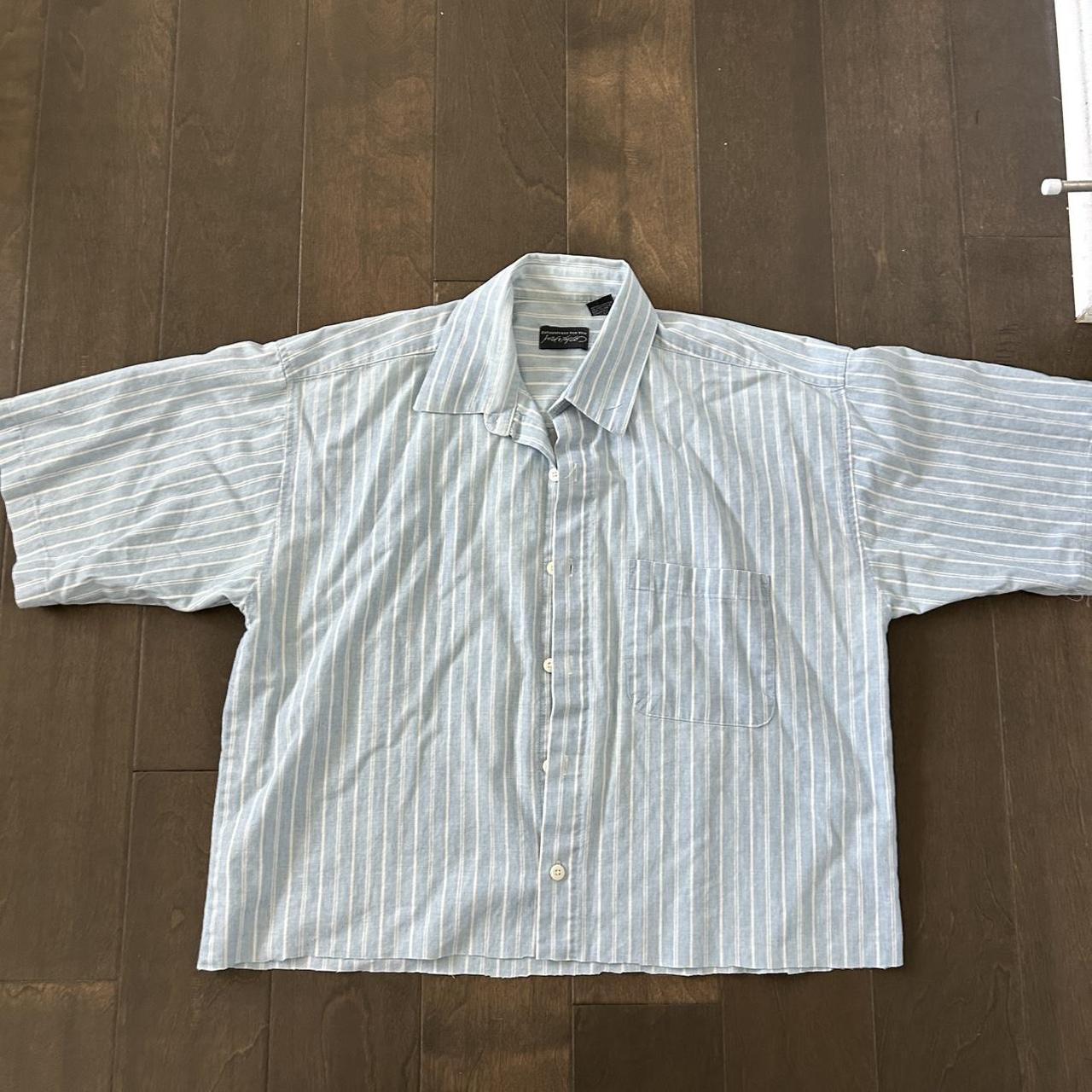 vintage cropped button up men's shirt hand cropped... - Depop