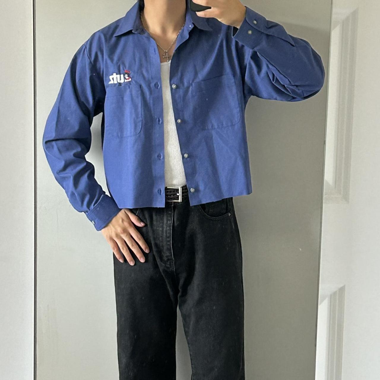 vintage cropped button up men's shirt hand cropped... - Depop